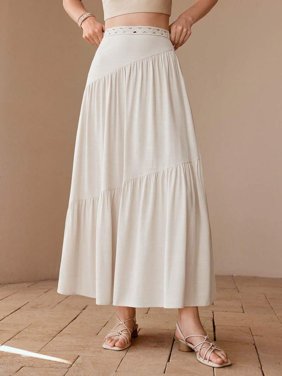 MOTF PREMIUM LINEN RUFFLE HEM SKIRT | SHEIN USA