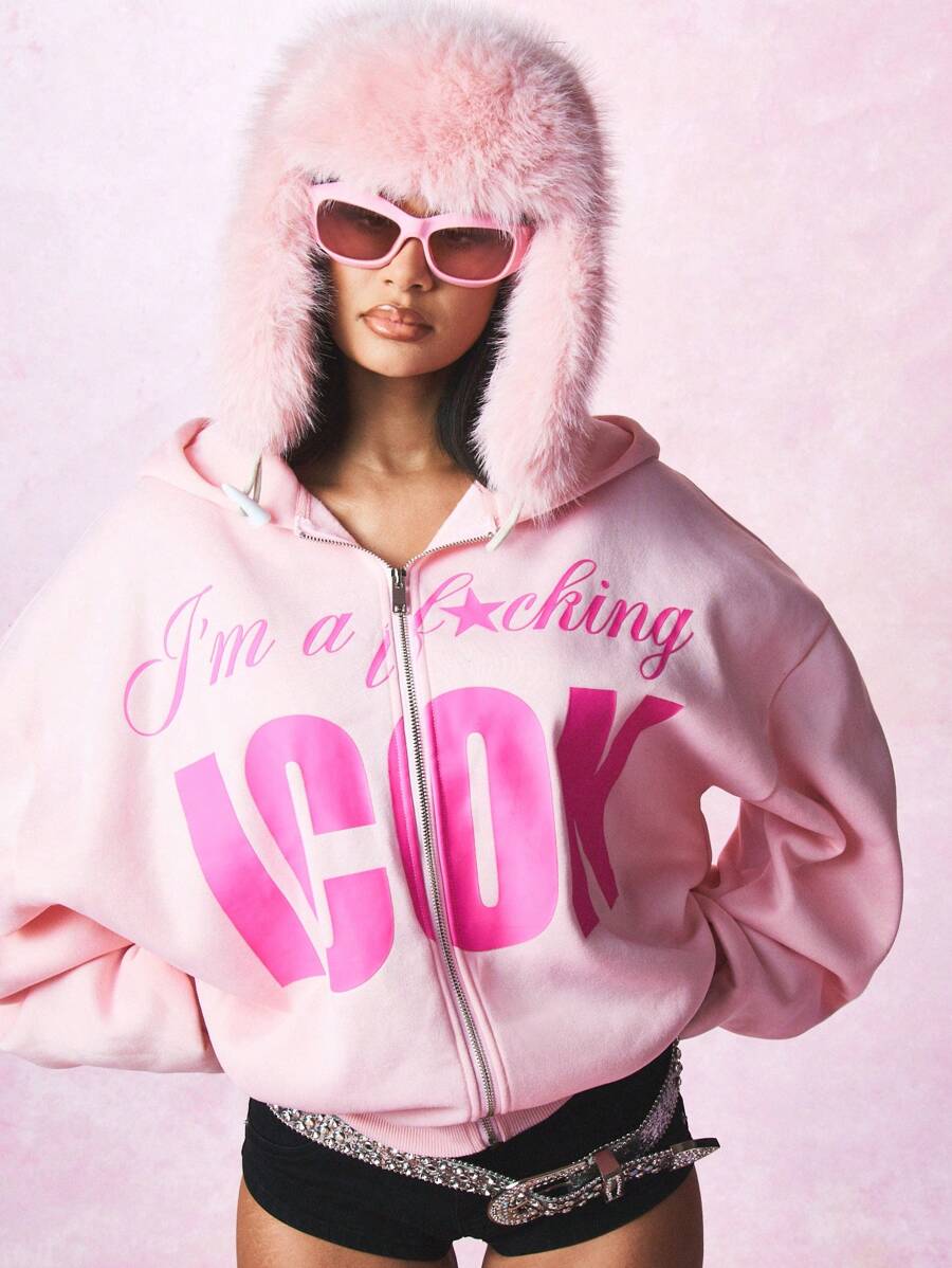 SUMWON WOMEN Oversized Graphic Zip Up Hoodie | SHEIN USA
