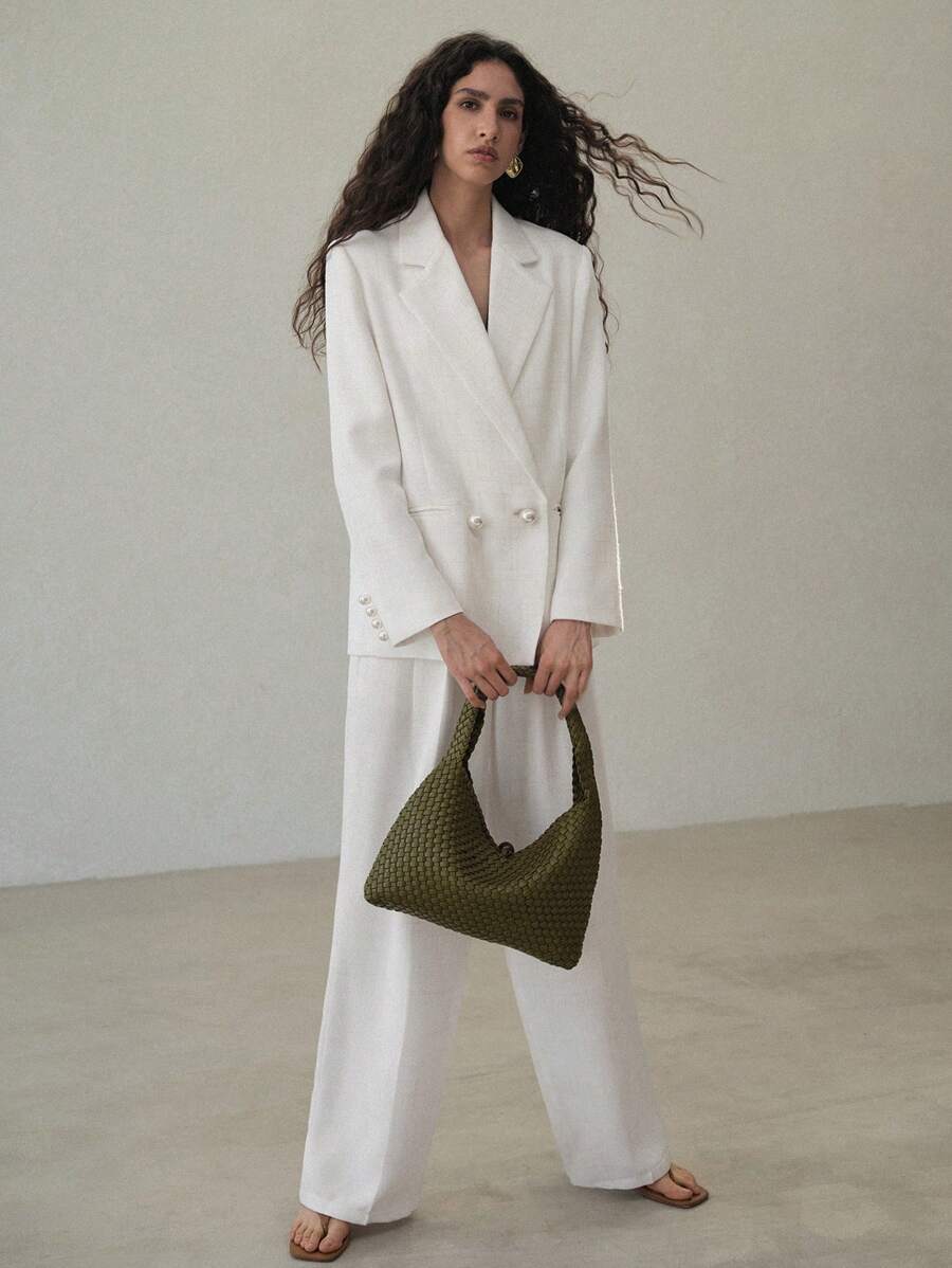 MOTF PREMIUM PLAID DOUBLE BREASTED STRUCTURED BLAZER, PEARL BUTTON, OVERSIZED BLAZER, WORK ...