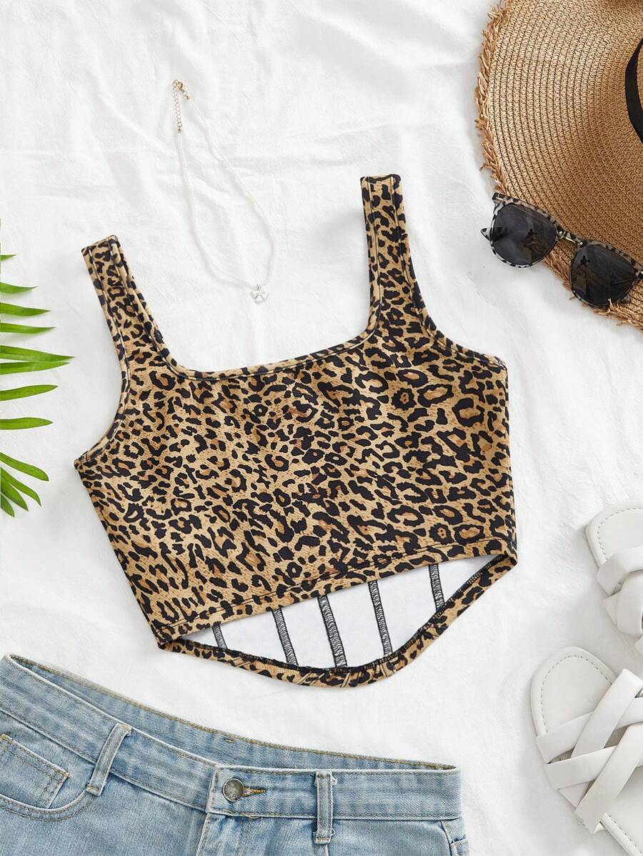 SHEIN VCAY Women's Leopard Print Asymmetrical Hem Camisole For Holiday ...