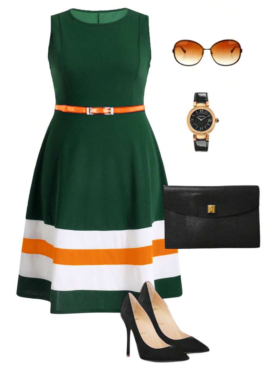 SHEIN Clasi Fashionable And Classic Plus Size Women Sleeveless Dress ...