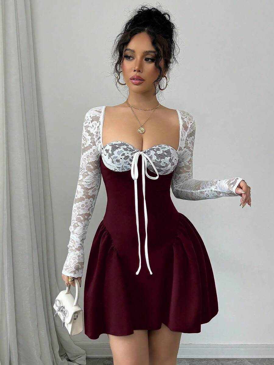 Chiquease Holiday Costume Christmas Party Ball White Lace Long Sleeve Princess Tutu Sexy Mini ...