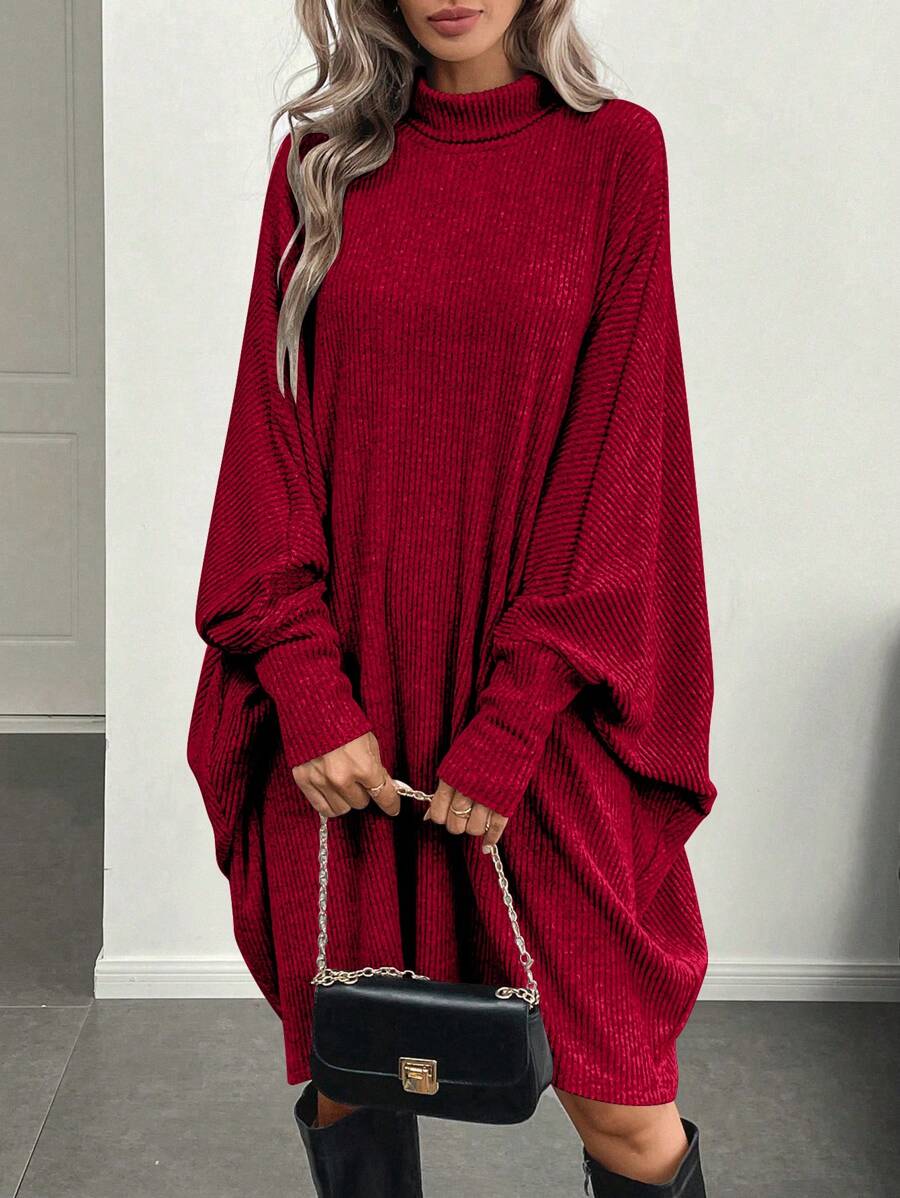 SHEIN Clasi Plus Size Women's Ribbed Textured Bat Wing Sleeve Dress ...