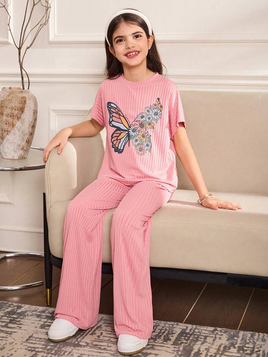 SHEIN Tween Girls Casual Butterfly, Floral & Daisy Print Drop Shoulder ...