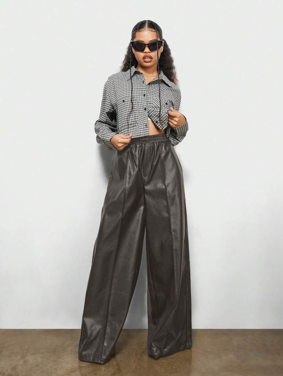 SUMWON WOMEN Pull On Wide Leg PU Pants | SHEIN USA