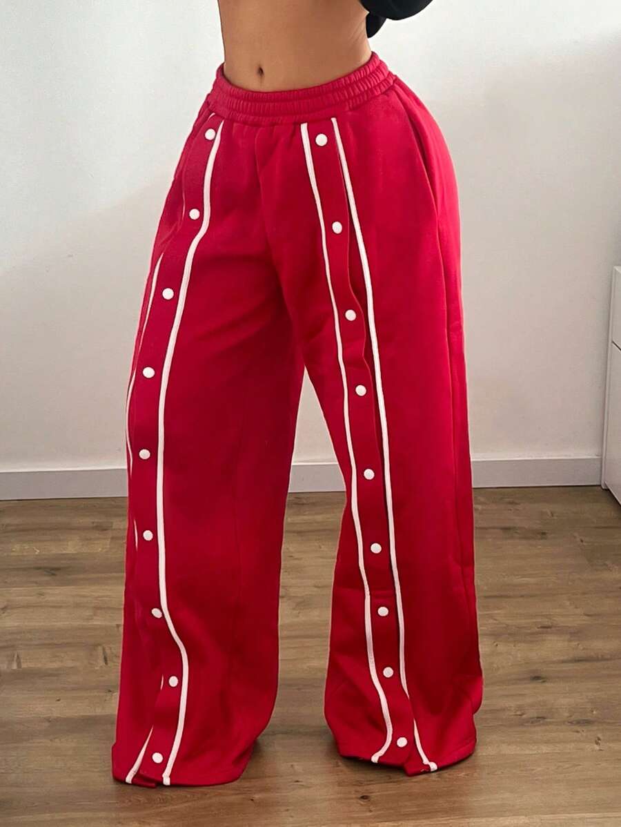 SHEIN ICON Loose Fit Color Block Edge Side Slit Sports Sweatpants ...