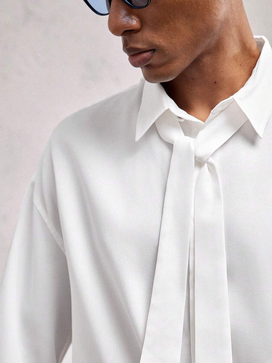 AKNOTIC Formal Men's Loose Fit Drop Shoulder Short Sleeve Turndown ...