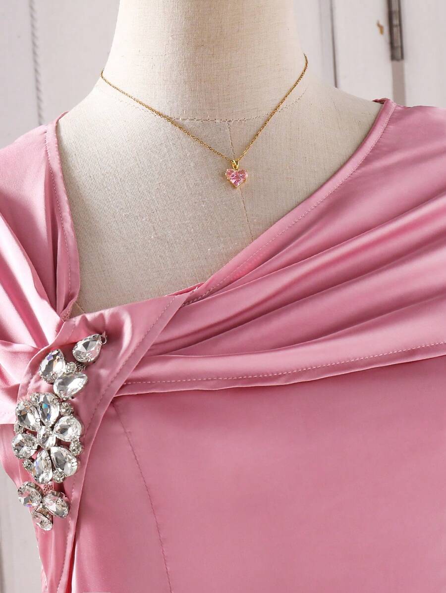 SHEIN Exclusive Asymmetrical Big Bow Satin Dress For Teenage Girls for ...