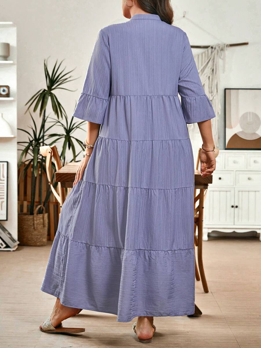 SHEIN LUNE Casual Elegant Purple Stand Collar 3/4 Sleeve Loose Plus ...