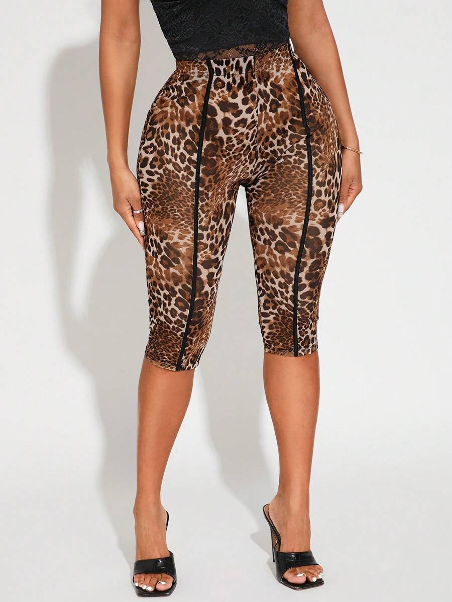 SHEIN SXY Sexy Leopard Print See-Through 3/4 Leggings, Spring/Summer ...