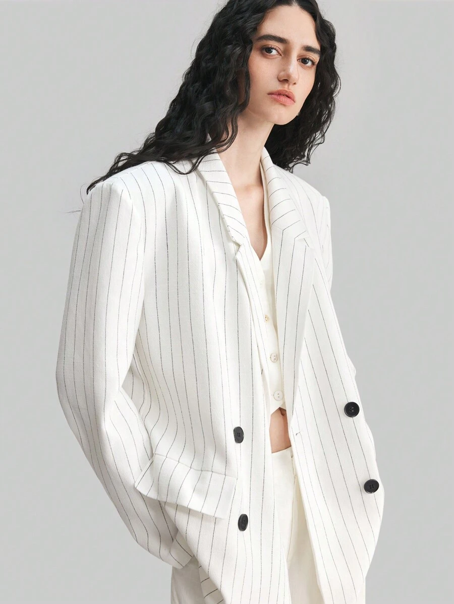 Ontre 2025 New Striped Long Blazer For Women, Spring Summer Casual Wear | SHEIN USA
