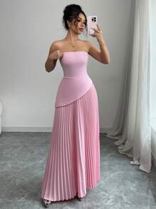 Elenzga Women Solid Color Pleated Waist Sleeveless Elegant Vacation & Commute Dress | SHEIN USA