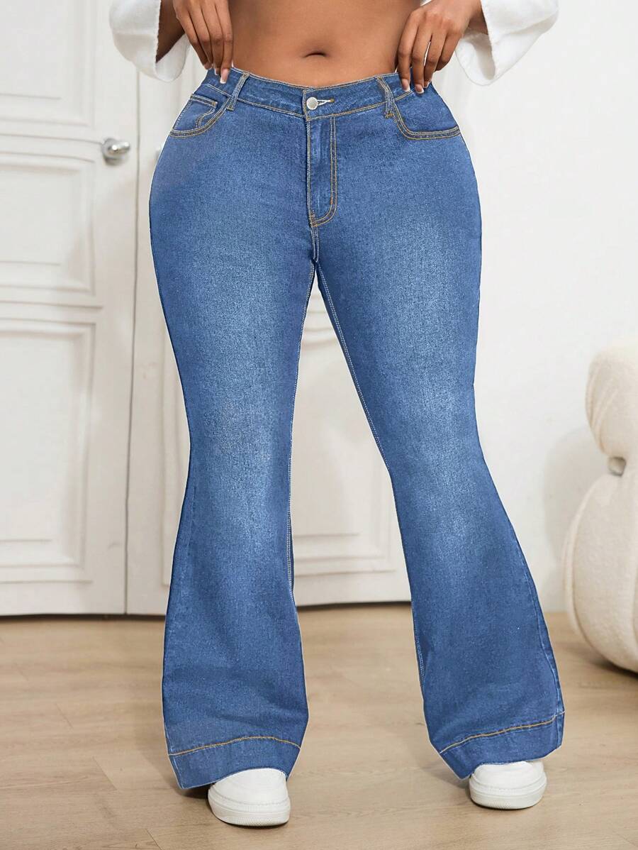 SHEIN Essnce Plus Size Blue Sexy Low-Waist Bodycon Stretch Flare Jeans ...