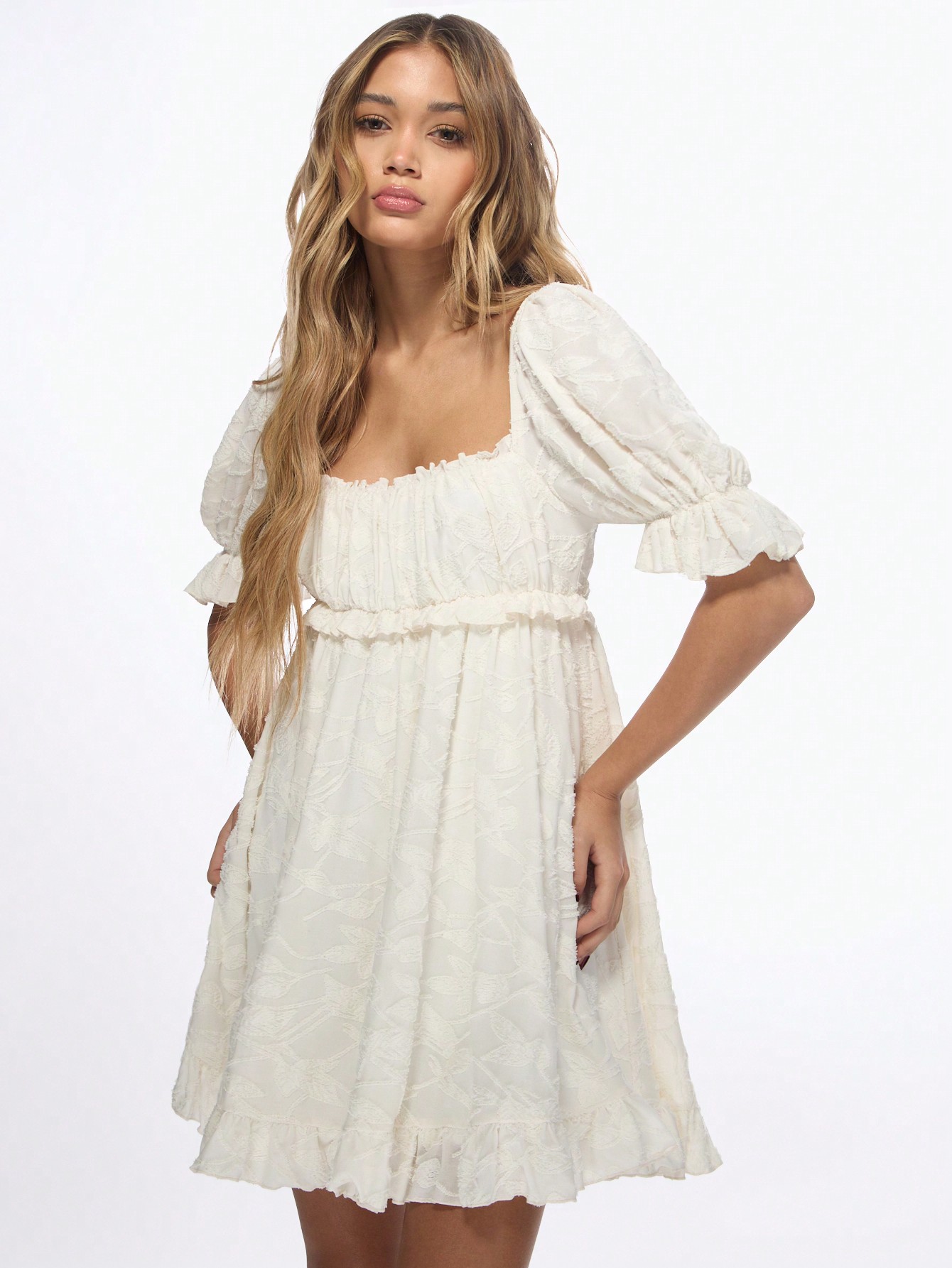 MISSGUIDED Milkmaid Puff Sleeve Ruffle Trim Mini Dress｜MISSGUIDED