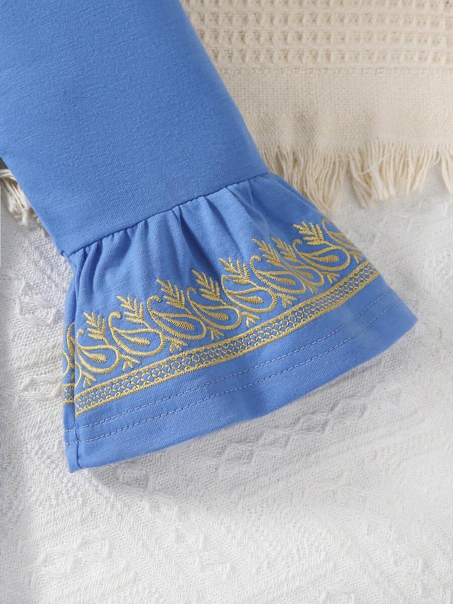 SHEIN 1pc Young Girl Modest Traditional Front Panel Embroidered Floral ...