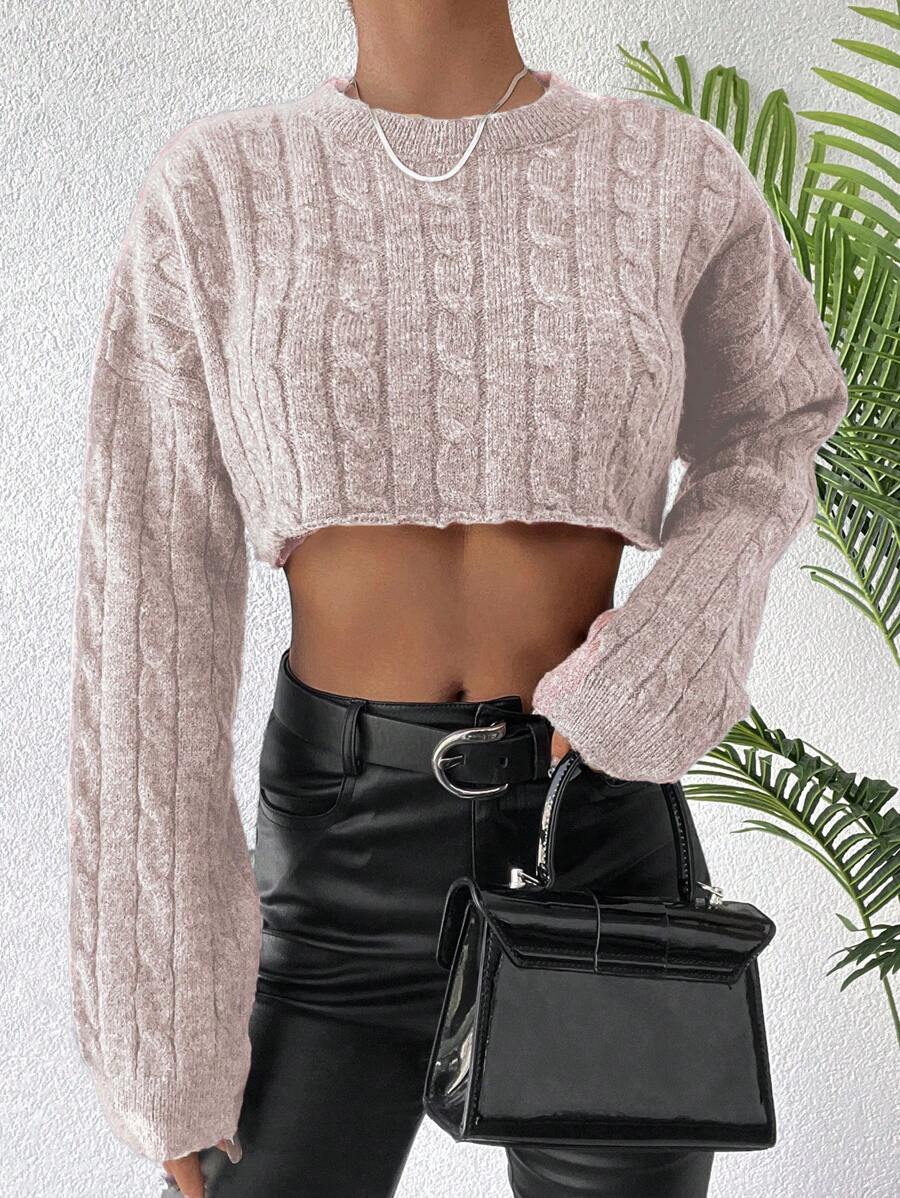 RueChic Women's Solid Color Drop Shoulder Long Sleeve Cropped Sweater ...