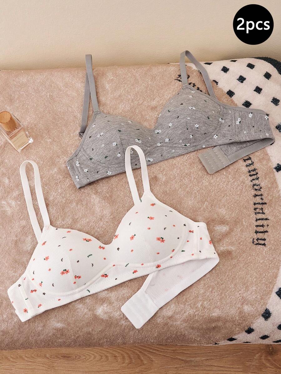 Young Women's Ditsy Floral Seamless Bra, Thin Wireless Sports Bras For ...