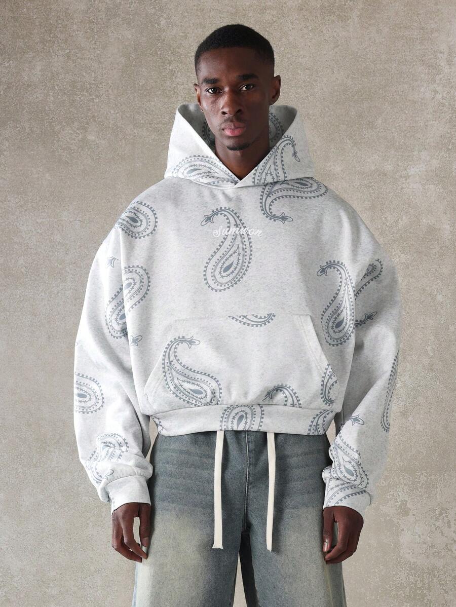 SUMWON Premium Paisley Print Cropped Hoodie Sweatshirt Winter Fall ...