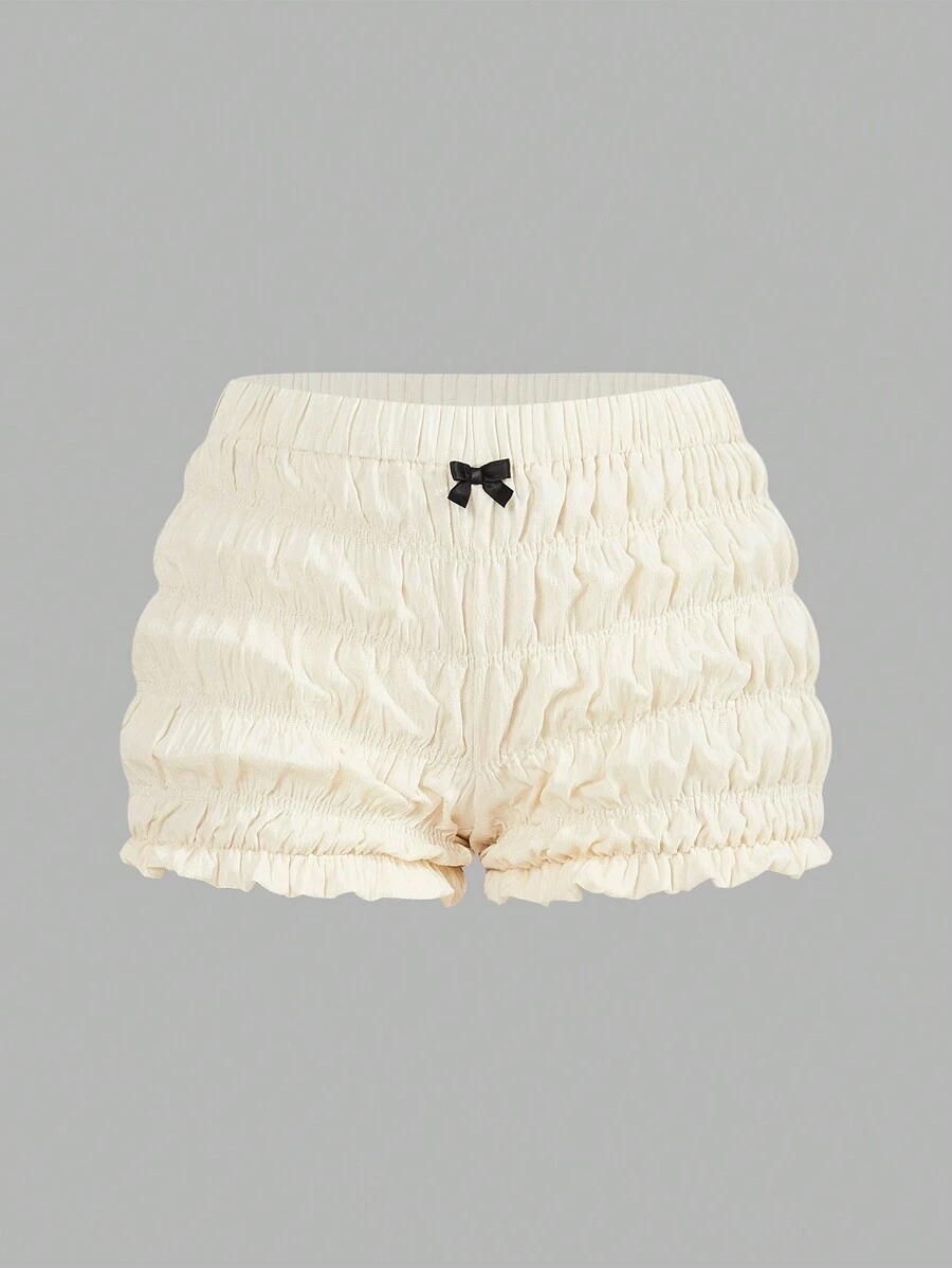 SHEIN MOD Tomato Girl Summer Kawaii Bow Women Ruched Micro Mini Shorts ...