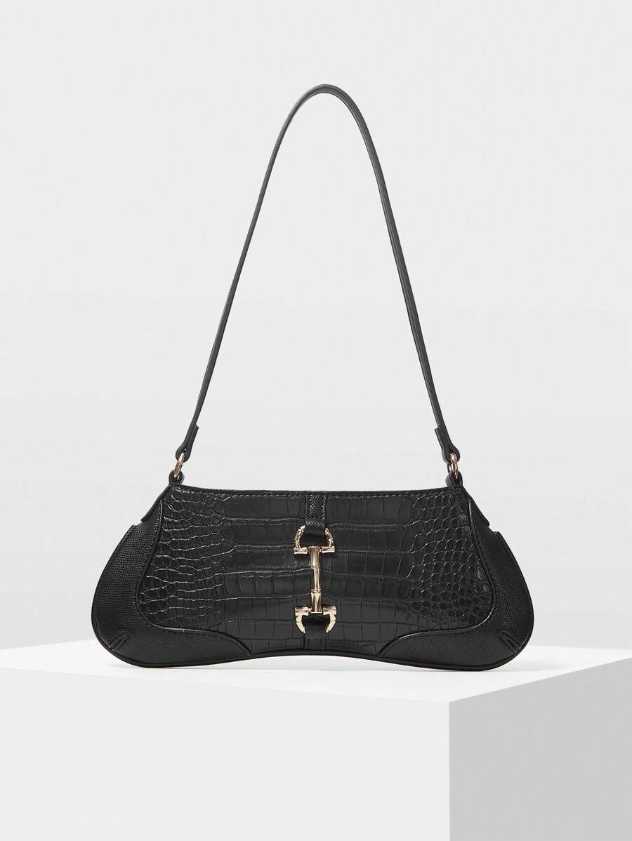 MOTF PREMIUM CROCODILE EMBOSSED FASHION METAL DECOR SHOULDER BAG ...