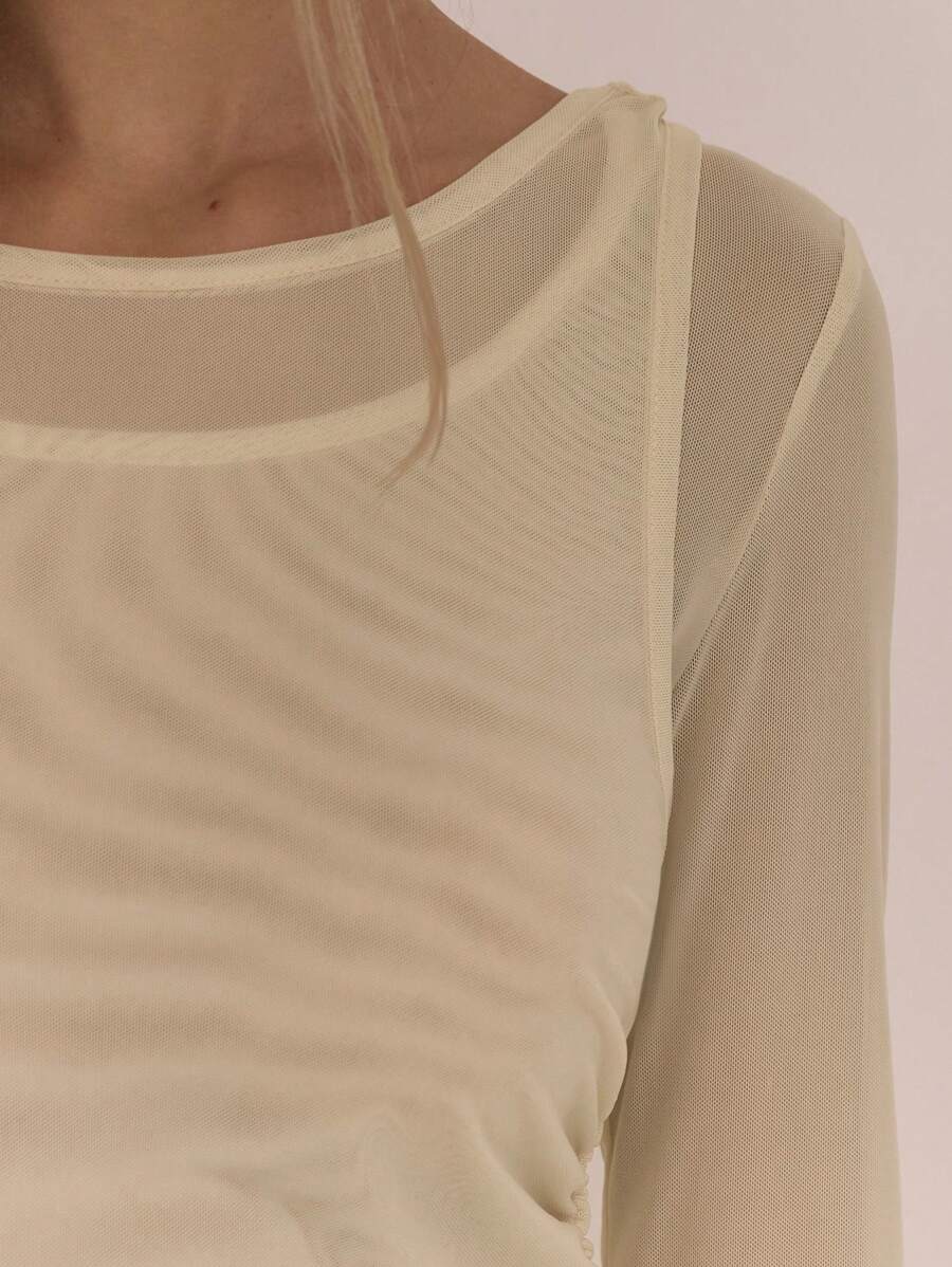 MUSERA Double Layer Mesh Long Sleeve Top Winter | SHEIN USA