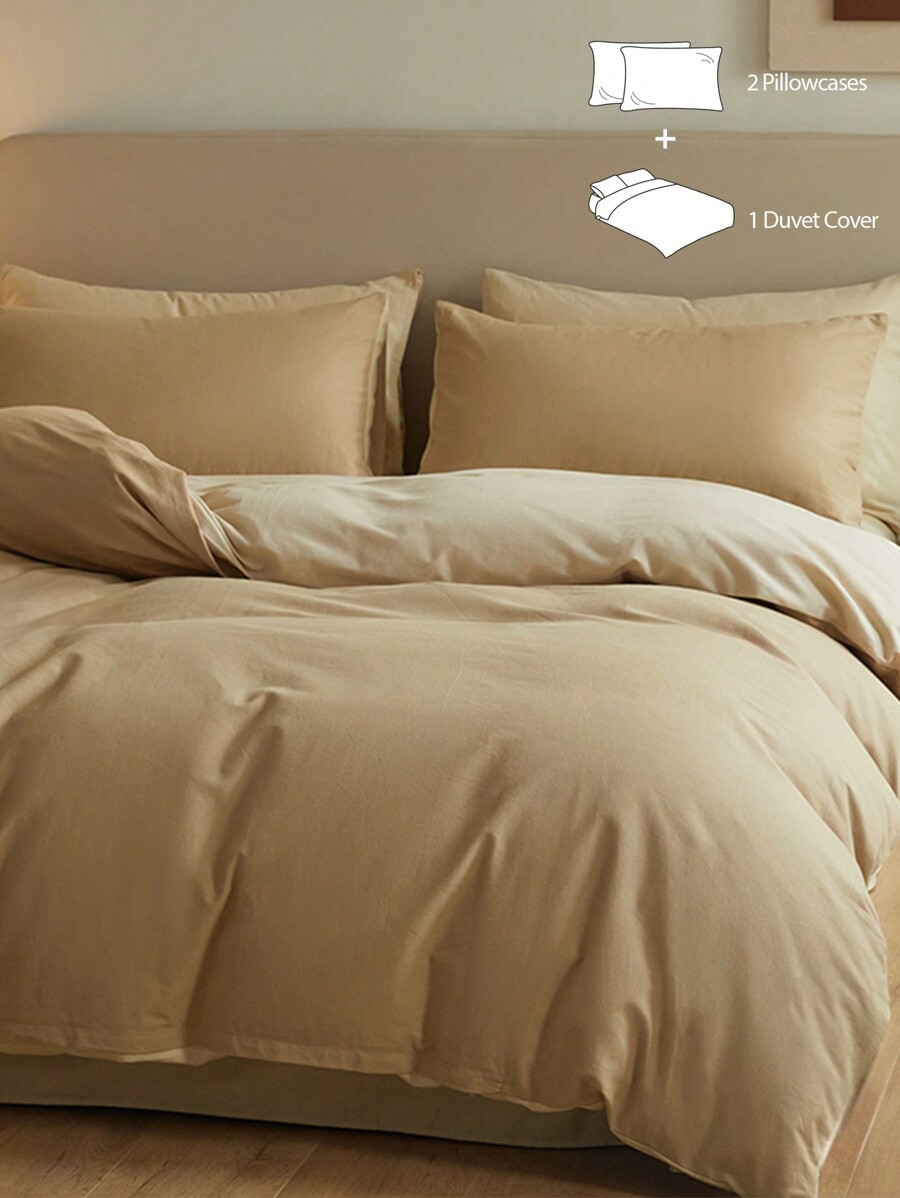 2/3pcs Polyester Solid Color Duvet Cover Set (1 Duvet Cover + 2 Pillow ...