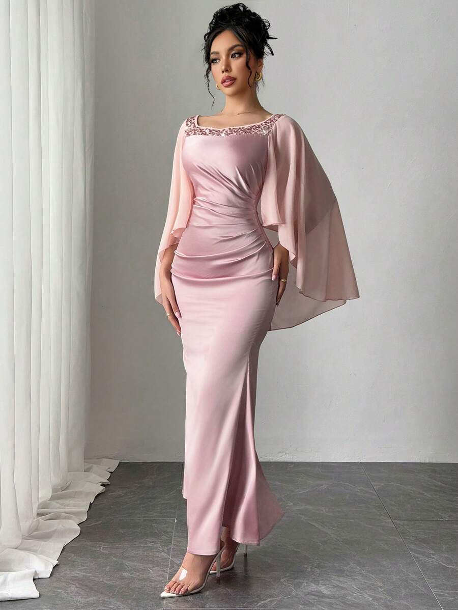 SHEIN Raffinéa New Elegant Beaded Satin Maxi Dress | SHEIN USA