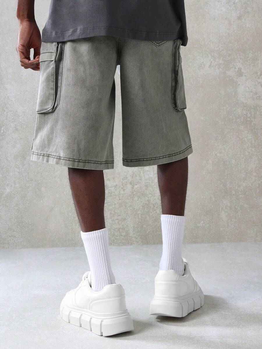 SUMWON Jorts cargo com bolso exposto lavado | SHEIN Brasil