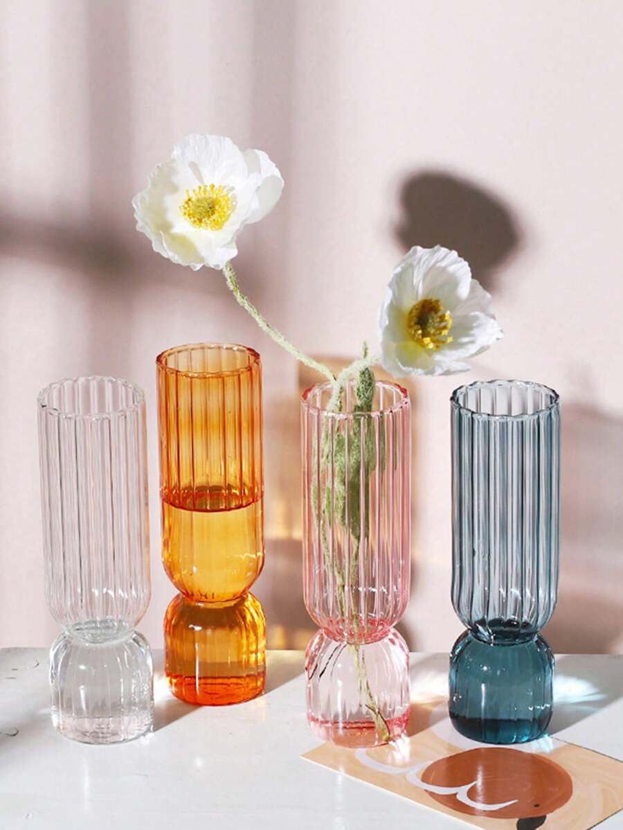 1pc Nordic Glass Vase Colored Transparent Flower Arrangement Container ...
