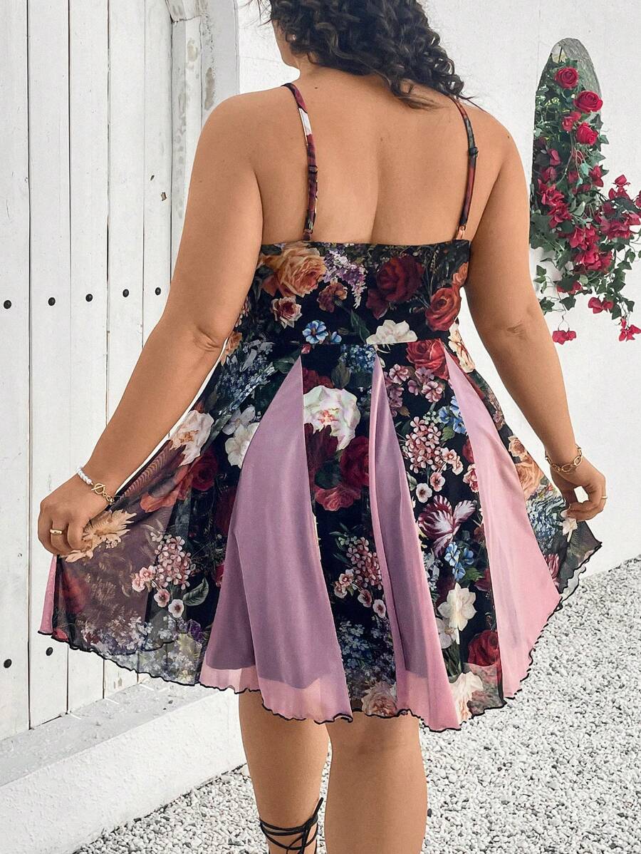 SHEIN CURVE+ Plus Size Vintage Elegant Floral Print Asymmetrical Hem ...