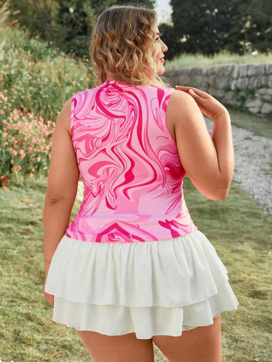 SHEIN VCAY Plus Size Women 90s Dopamine Dressing Marble Y2k Print Crop ...