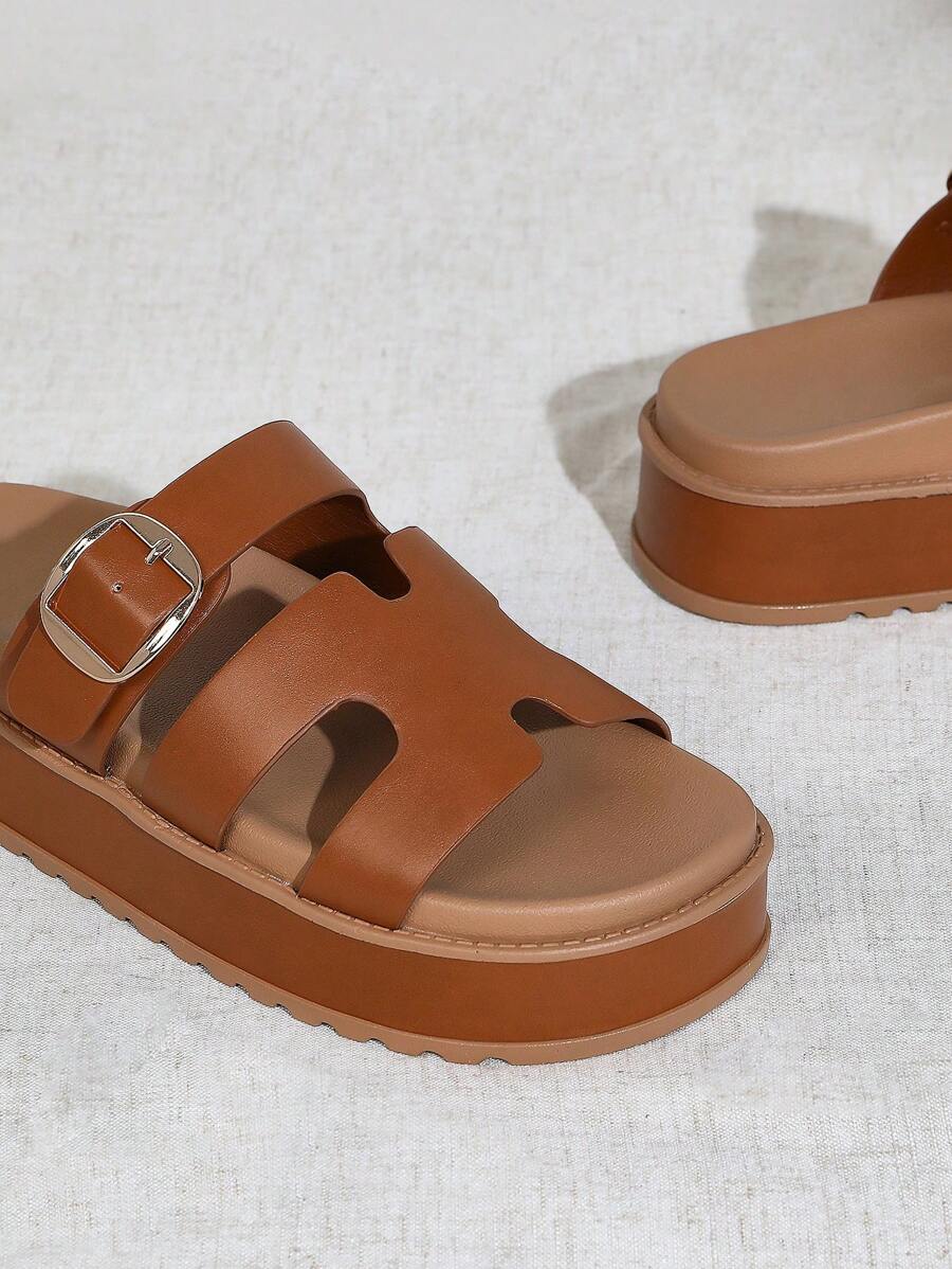 SHEIN SHUZIA Women Platform Slip-On Sandals With Comfortable Molded ...