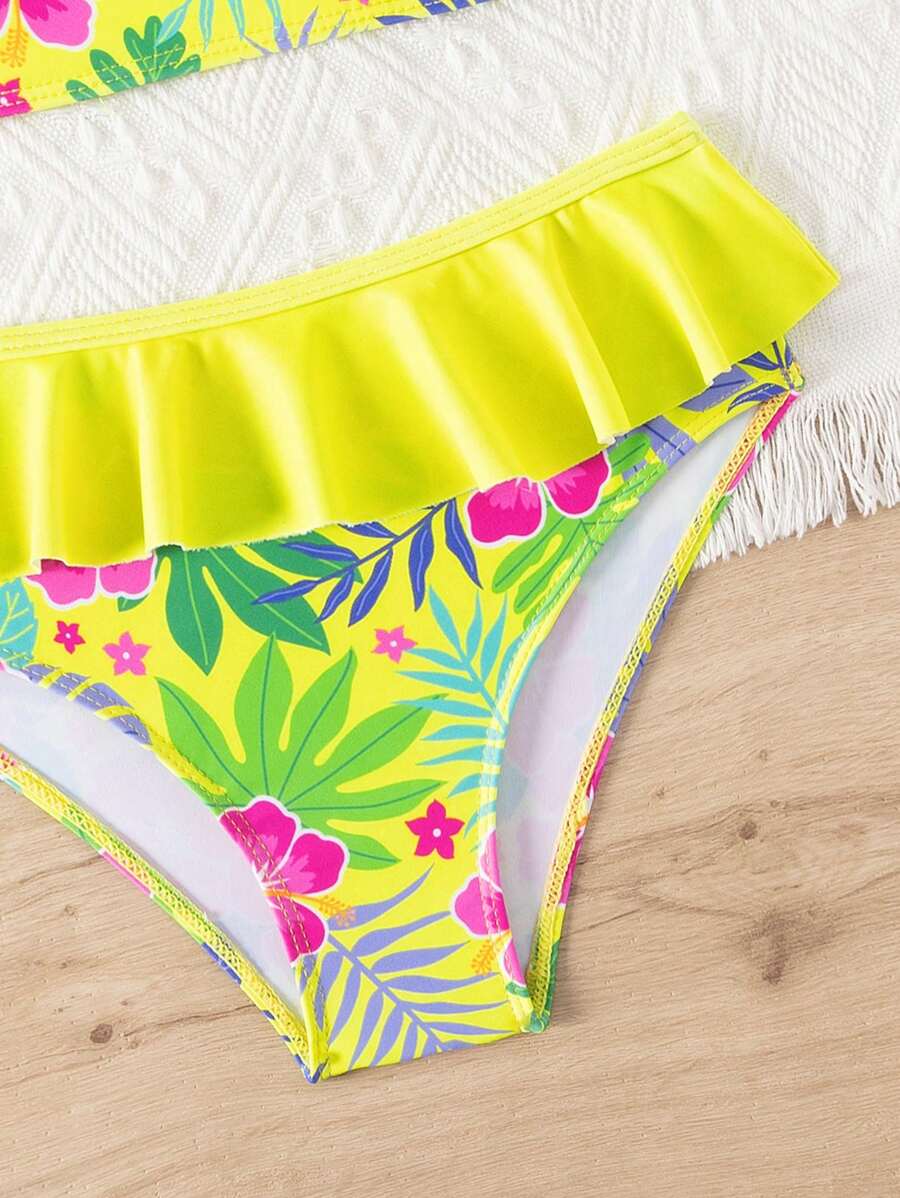 Young Girls Floral Printed Bikini Top And Bottom Swimwear Set | SHEIN USA