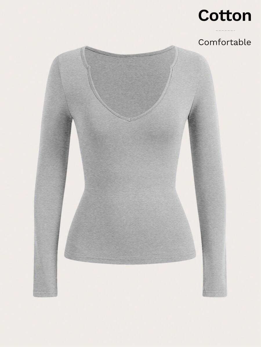 SHEIN BASICS Solid V Neck Tee | SHEIN USA