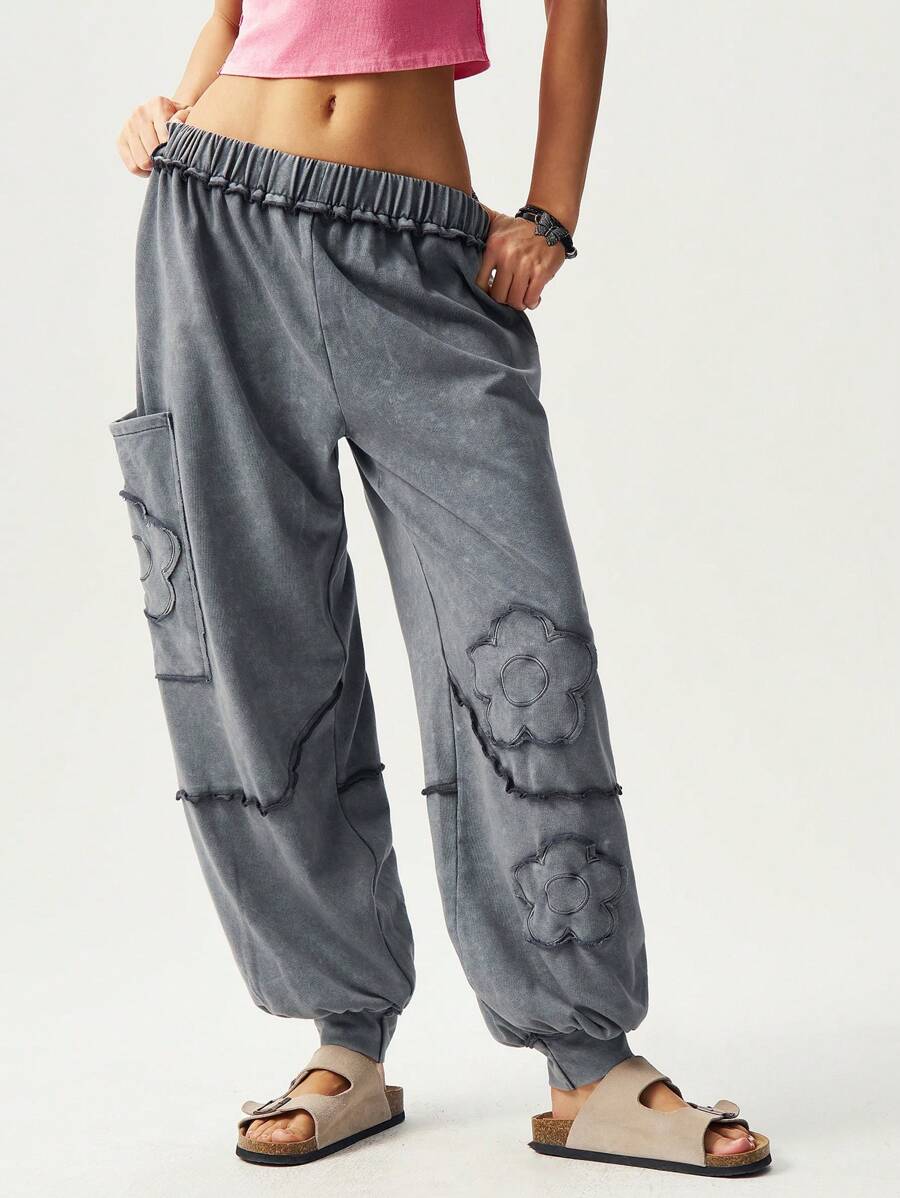 Bohemela BOHO Solid Color Knitted Low Waist Loose Drawstring Pants For ...