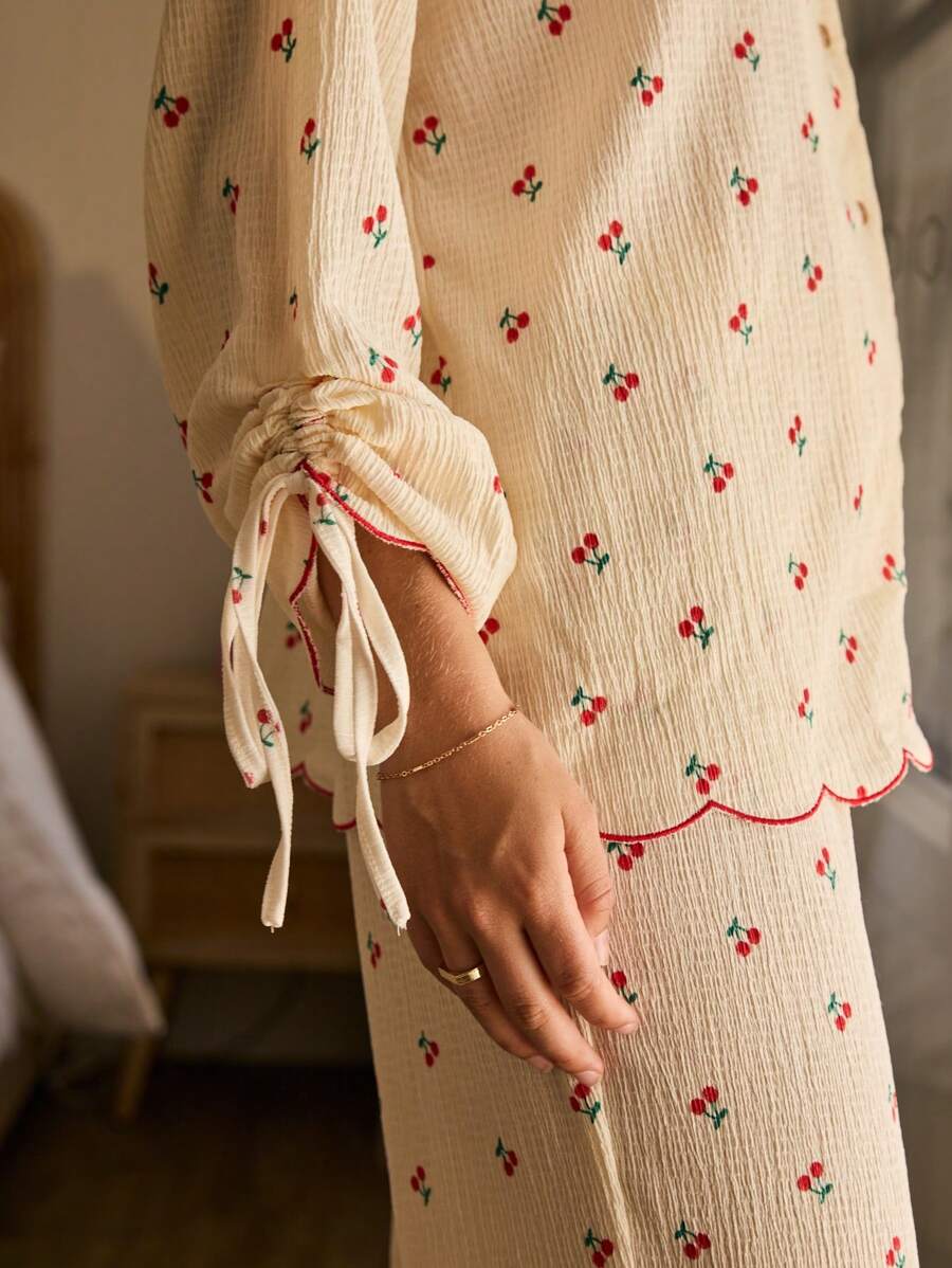 Aralina Cutsey Valentine Cherry-Print Relaxed Pajama Two Piece Set With ...