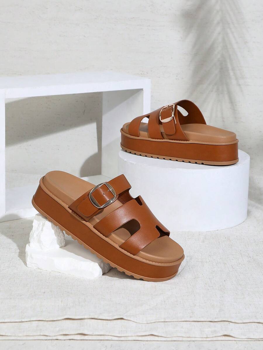 SHEIN SHUZIA Women Platform Slip-On Sandals With Comfortable Molded ...