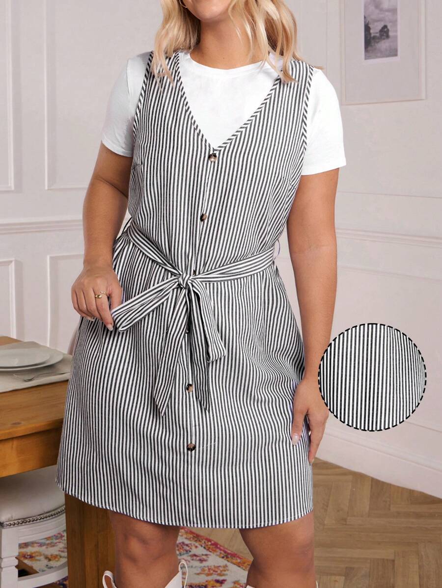 SHEIN LUNE Vestido informal de talla grande con rayas, sin mangas, con ...