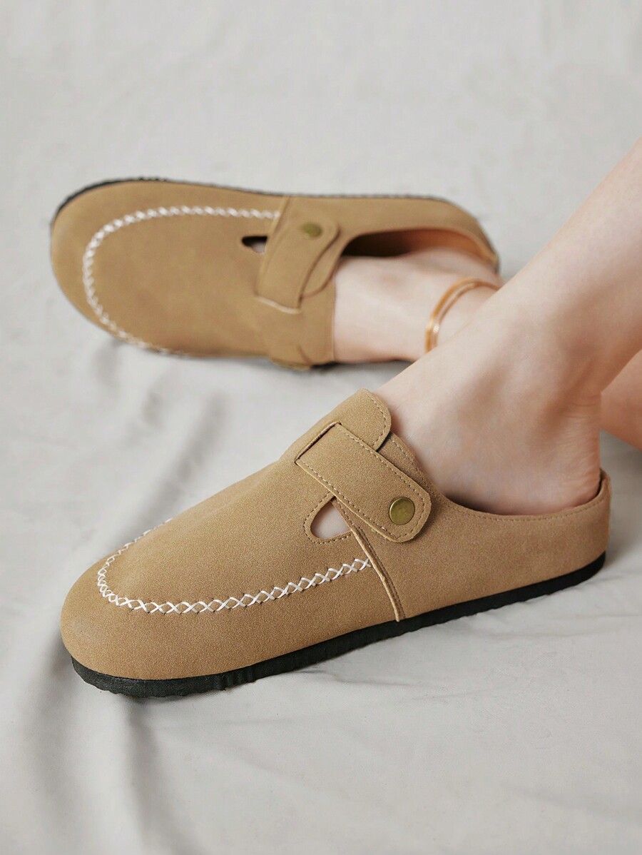 Solecia Women Buckle Design Fashionable Casual Flat Shoes Suede Cork Footbed Arch Support Clogs ...