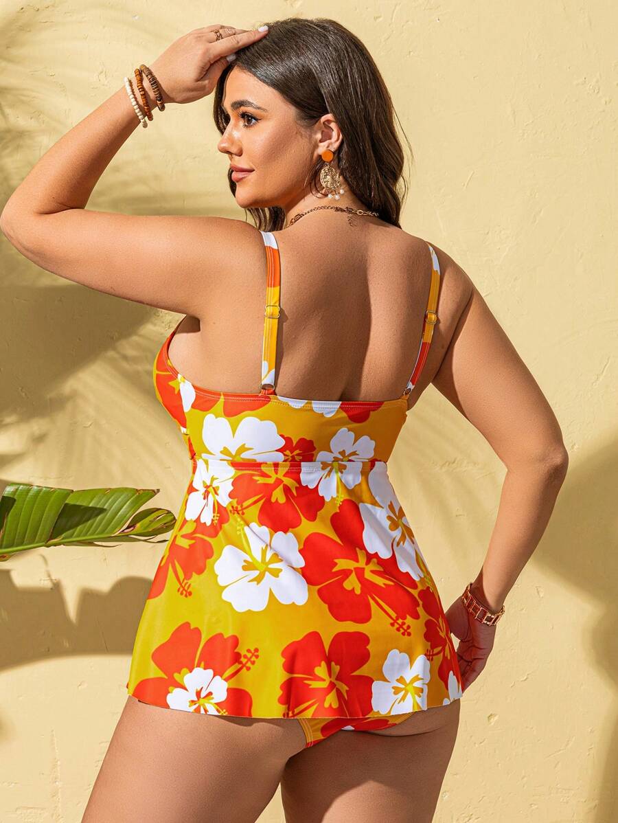 Swim Vcay Plus Size Tropical Print Tankini Top & Panty, For Summer Beach Vacation | SHEIN USA