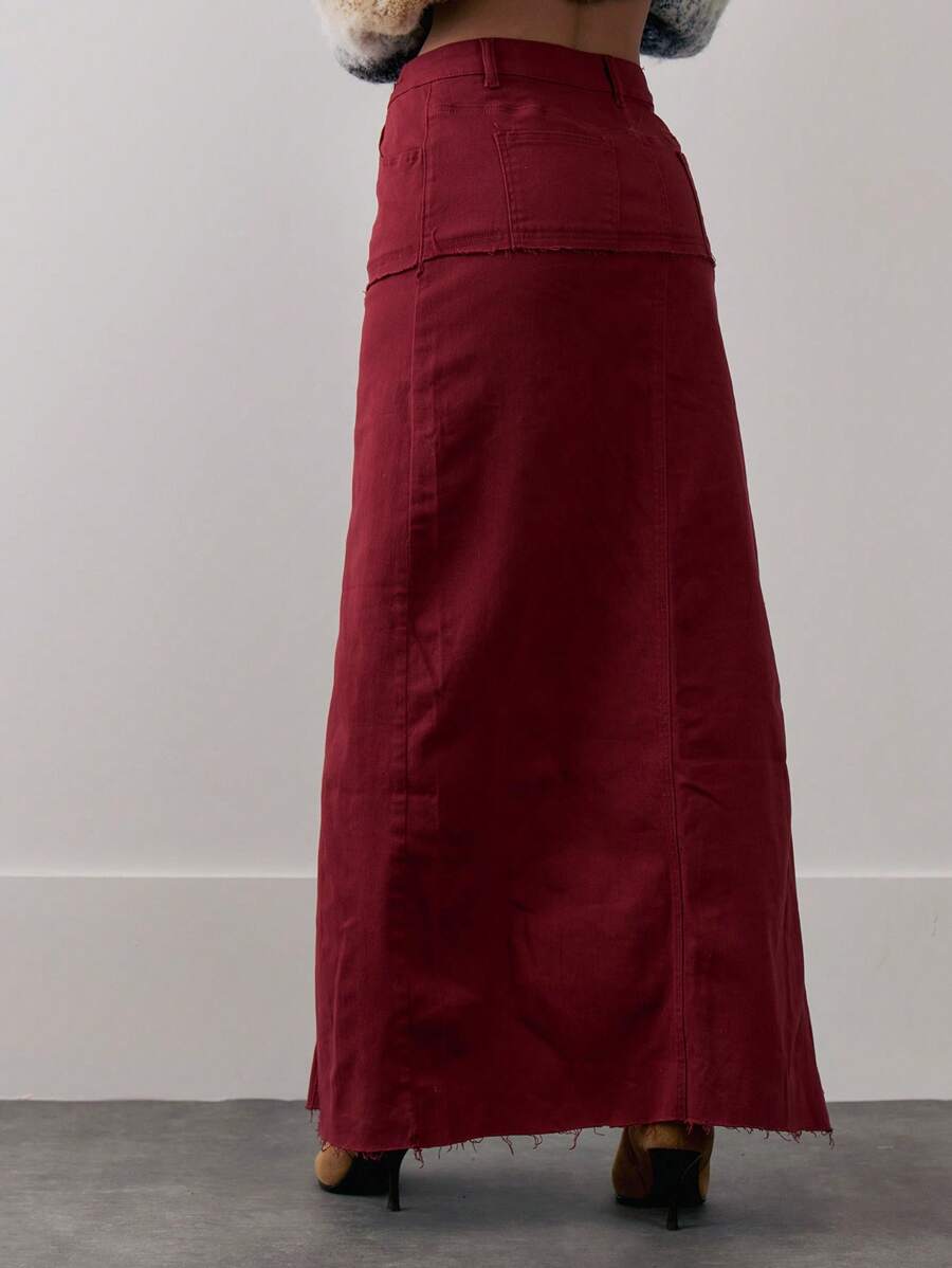 MUSERA High Rise Seam Overlay Detail Distressed Split Maxi Skirt ...