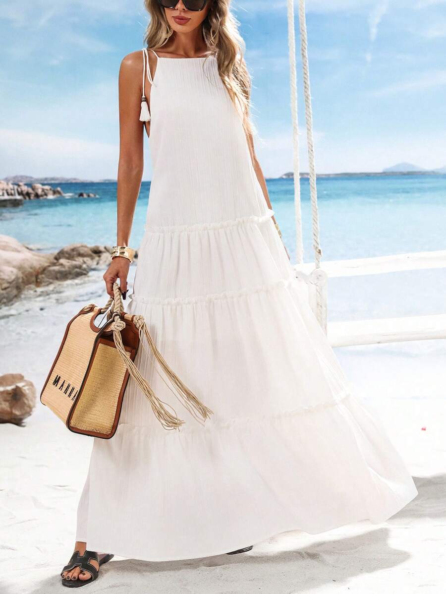 Vivid Eden Women's Plain Woven Deep V-Neck Dress | SHEIN USA