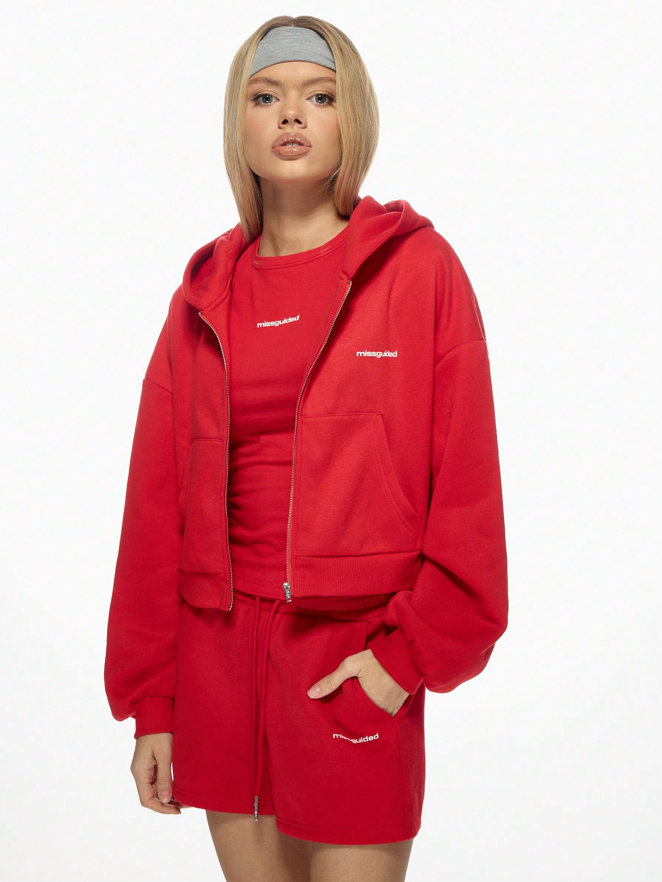 MISSGUIDED Oversized Cropped Zip Up Hoodie Sweatshirt｜MISSGUIDED