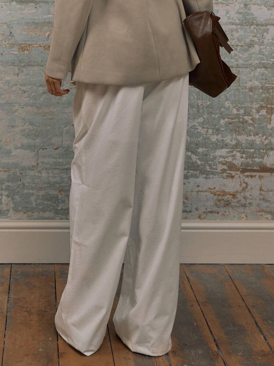 MUSERA Tailored Mid Rise Wide Leg Fold Pleated Trouser With Belt Loops ...