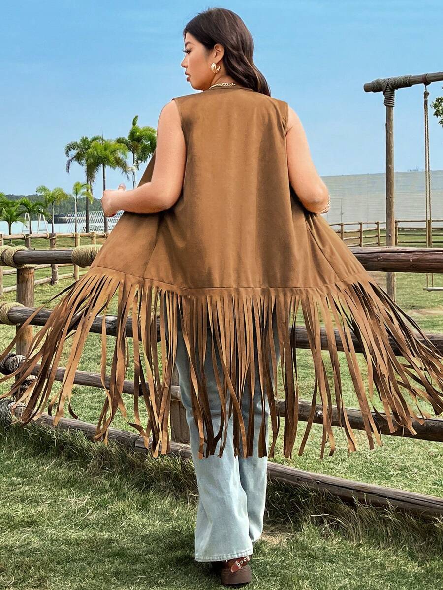 SHEIN Relaxiva Chaleco de talla grande con longitud intermedia, con ...