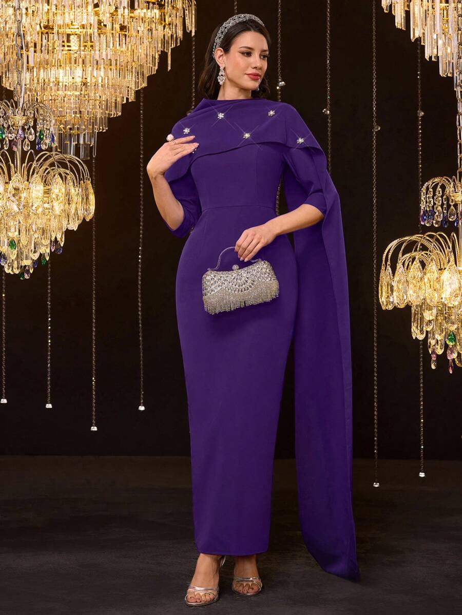 SHEIN Modely Vestido elegante de fiesta para mujer con decoración de cristales | Mode de Mujer ...