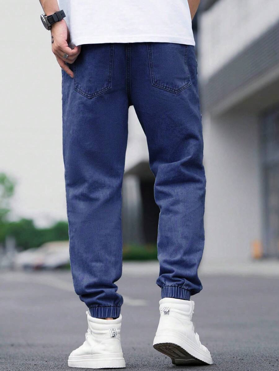 Manfinity EMRG Loose Fit Men's Cotton Letter Print Ripped Frayed Patch Drawstring Waist Jogger ...