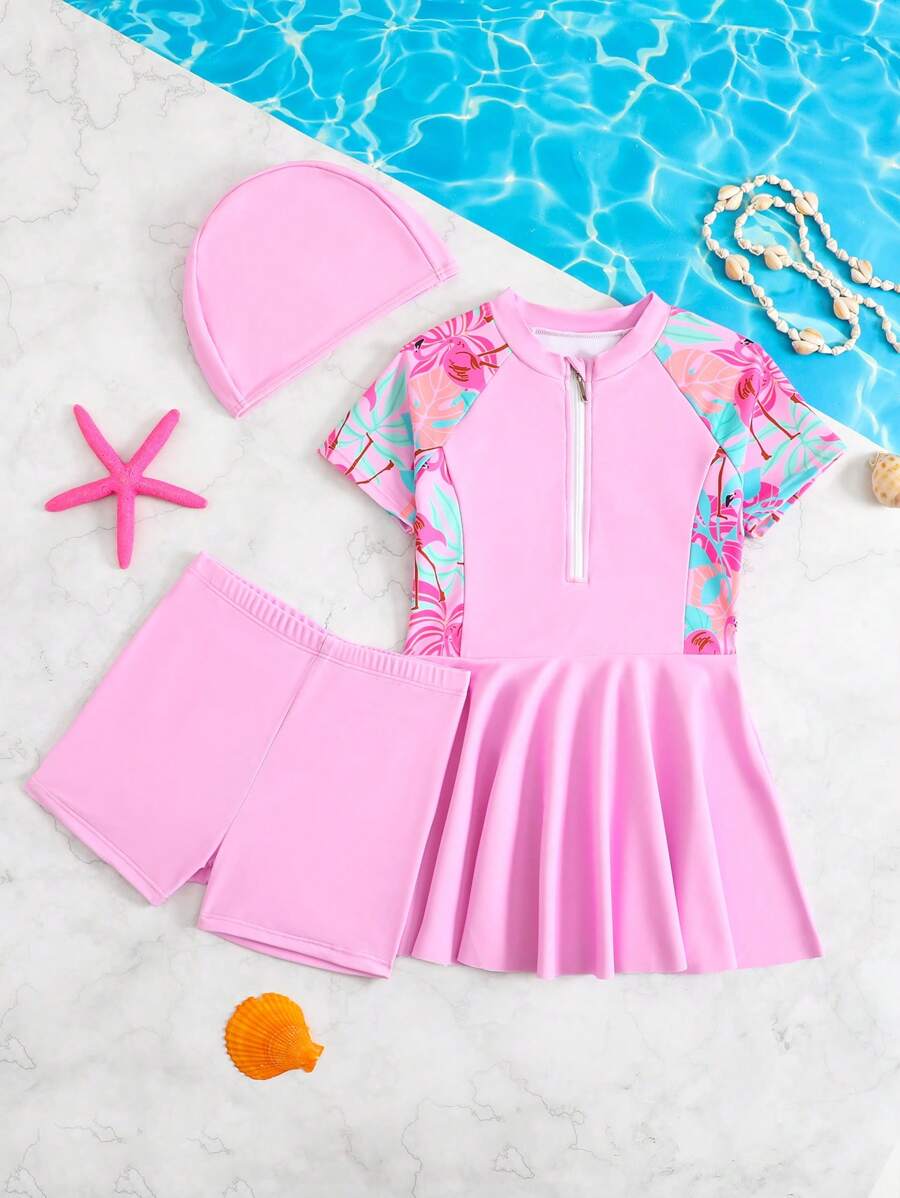 3-Piece Young Girl Professional Swimming Swimwear Set, Mermaid Swimwear ...
