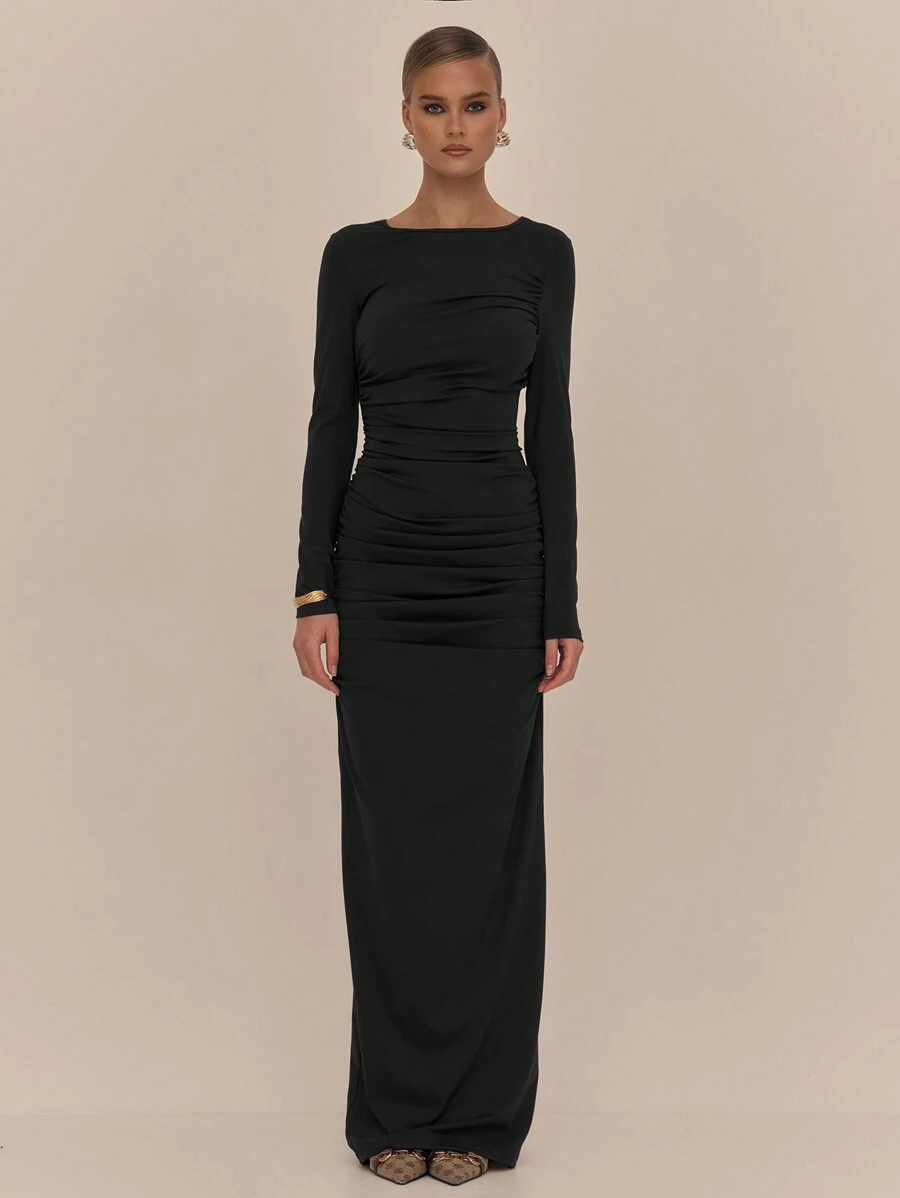 MUSERA Ruched Slinky Long Sleeve Maxi Dress Elegant Spring Prom Wedding ...