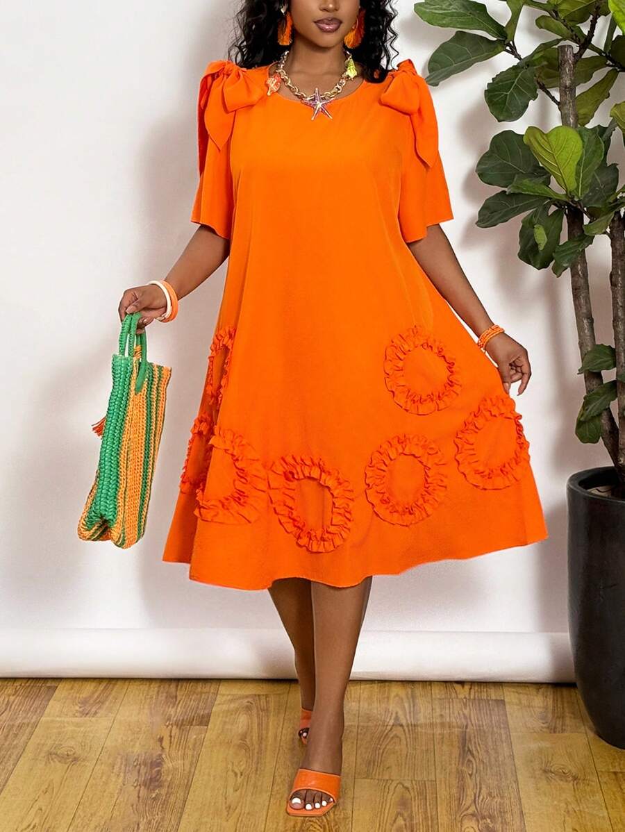 Slaydiva Plus Size Solid Color Pleated Trim Short Sleeve Casual Mini ...